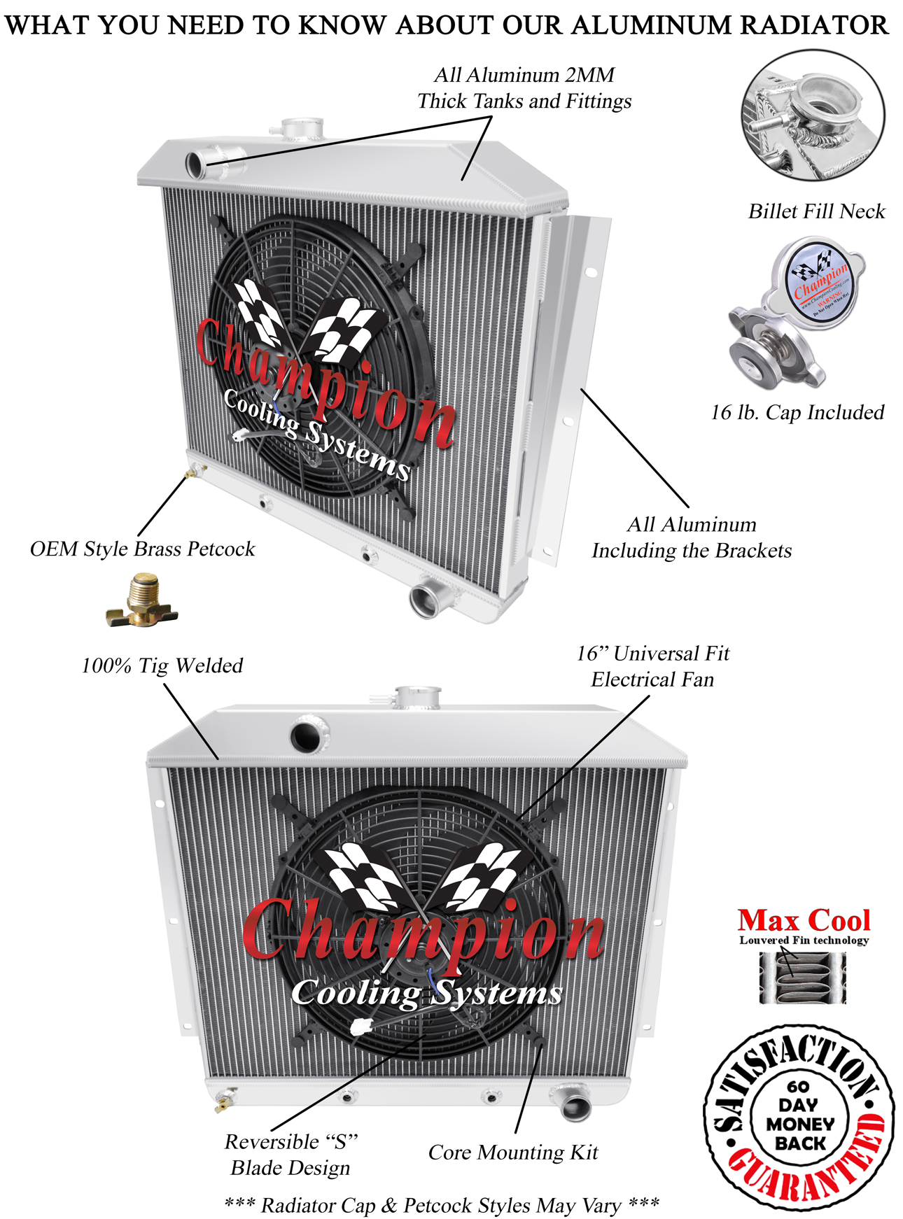 3 Row Racing Champion Radiator W/ 16" Fan for 1949-1951 Mercury Car ...